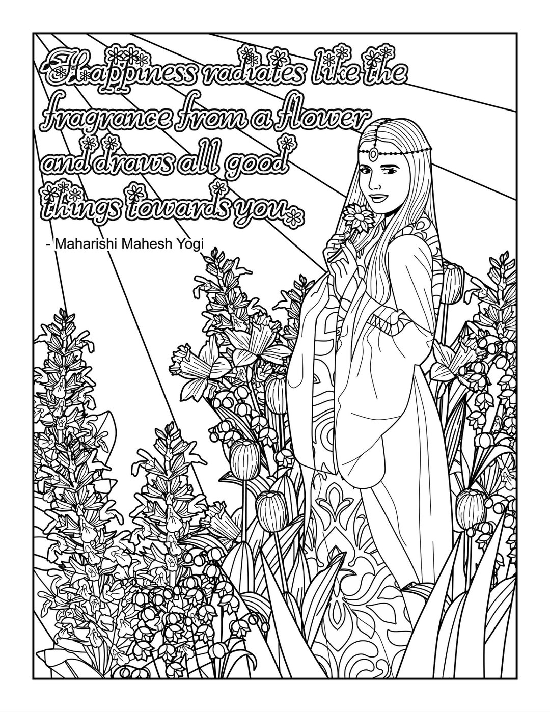 Fun Quote - Happiness Radiates - Quotes Themed Coloring Page - Digital ...