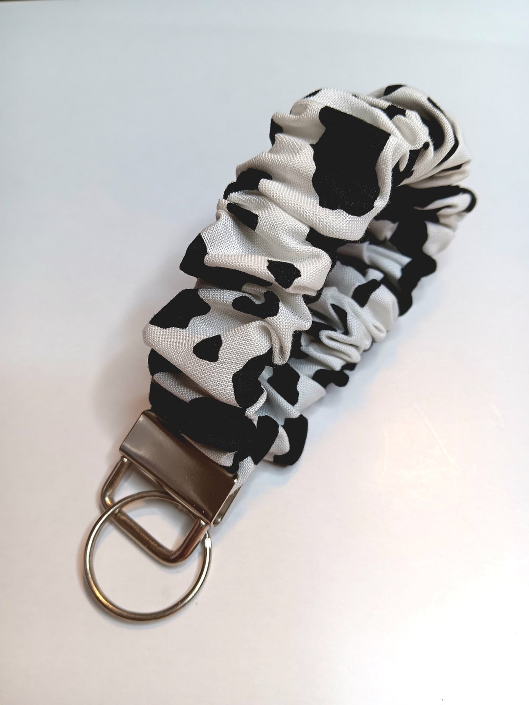Cow Print Scrunchy Key Chain, Cotton Fabric Key Chain, Cow Key Fob, Cow ...