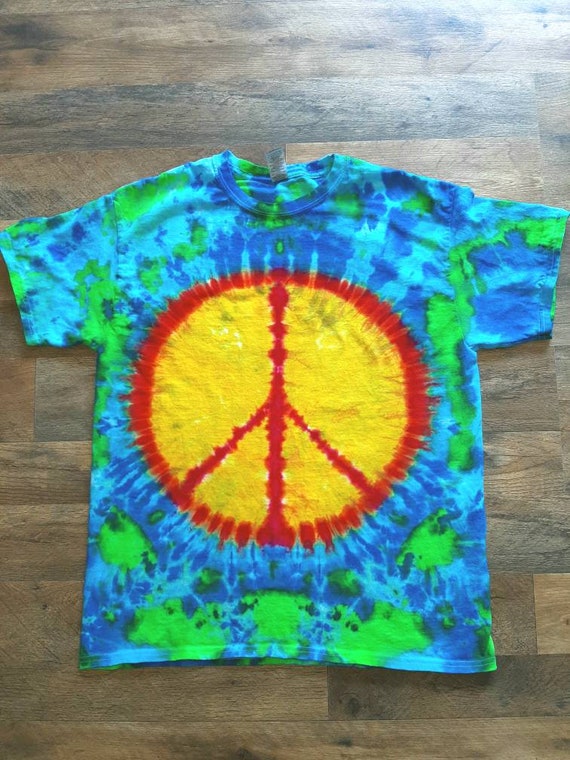 Large Peace Sign Short Sleeve Tie Dye Shirt Large Tie Dye | Etsy