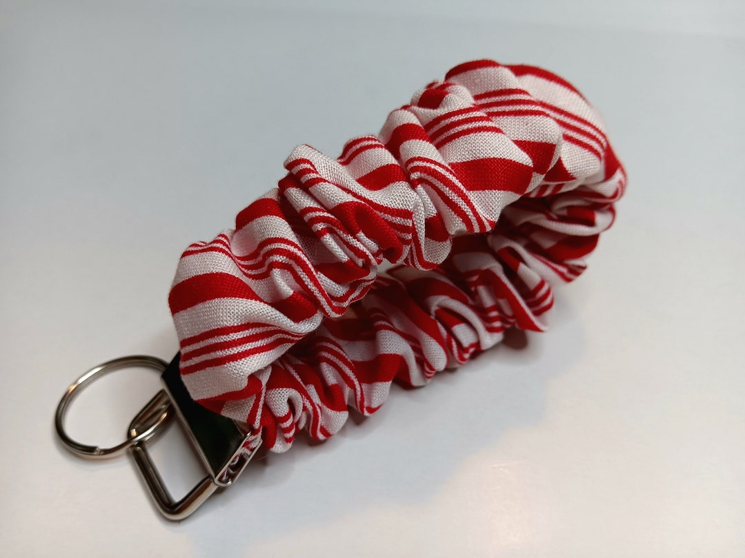 Candy Cane Scrunchy Key Chain, Cotton Fabric Key Chain, Christmas Key ...