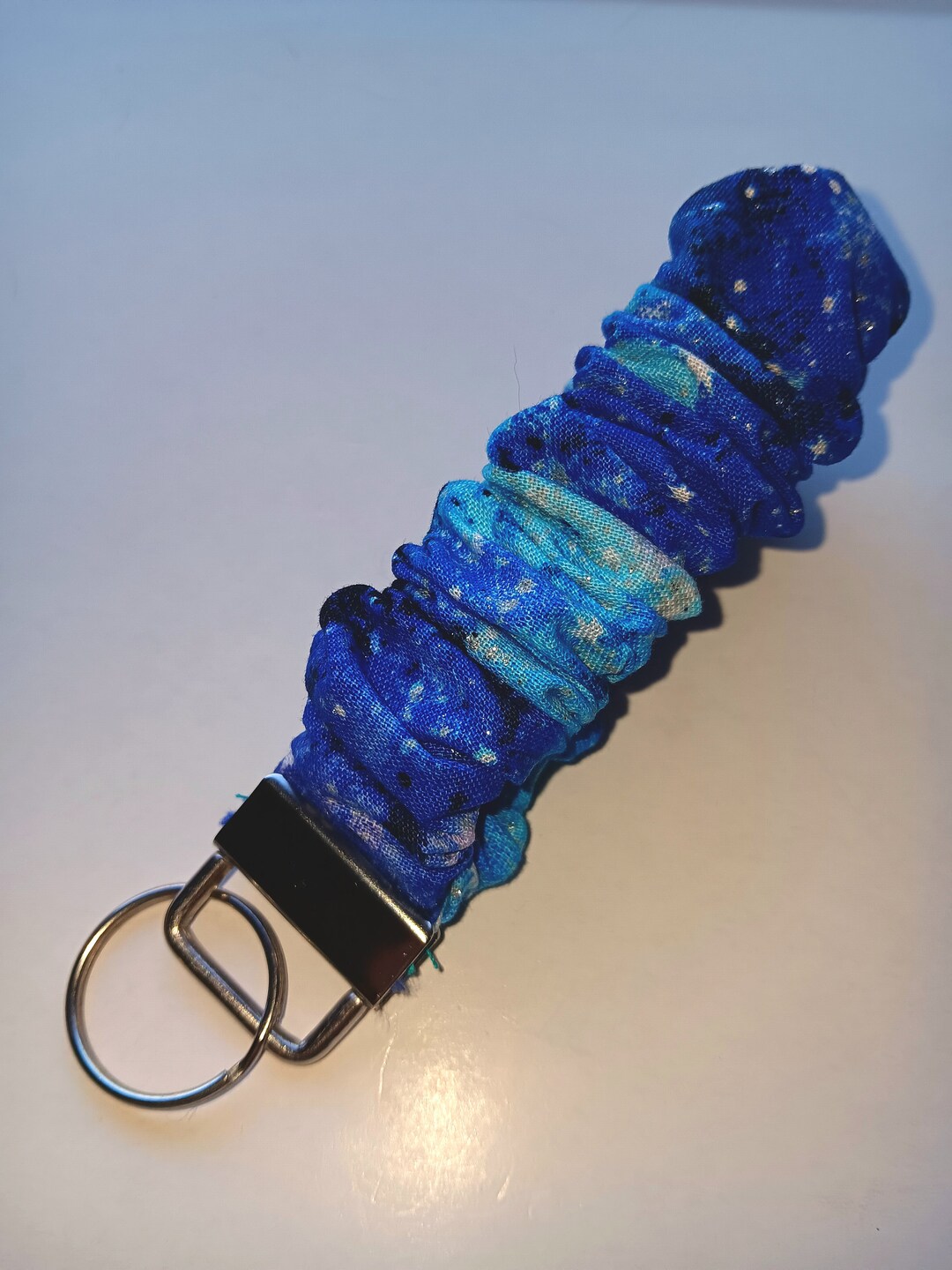 Blue With Stars Scrunchy Key Chain, Cotton Fabric Key Chain, Blue Key ...