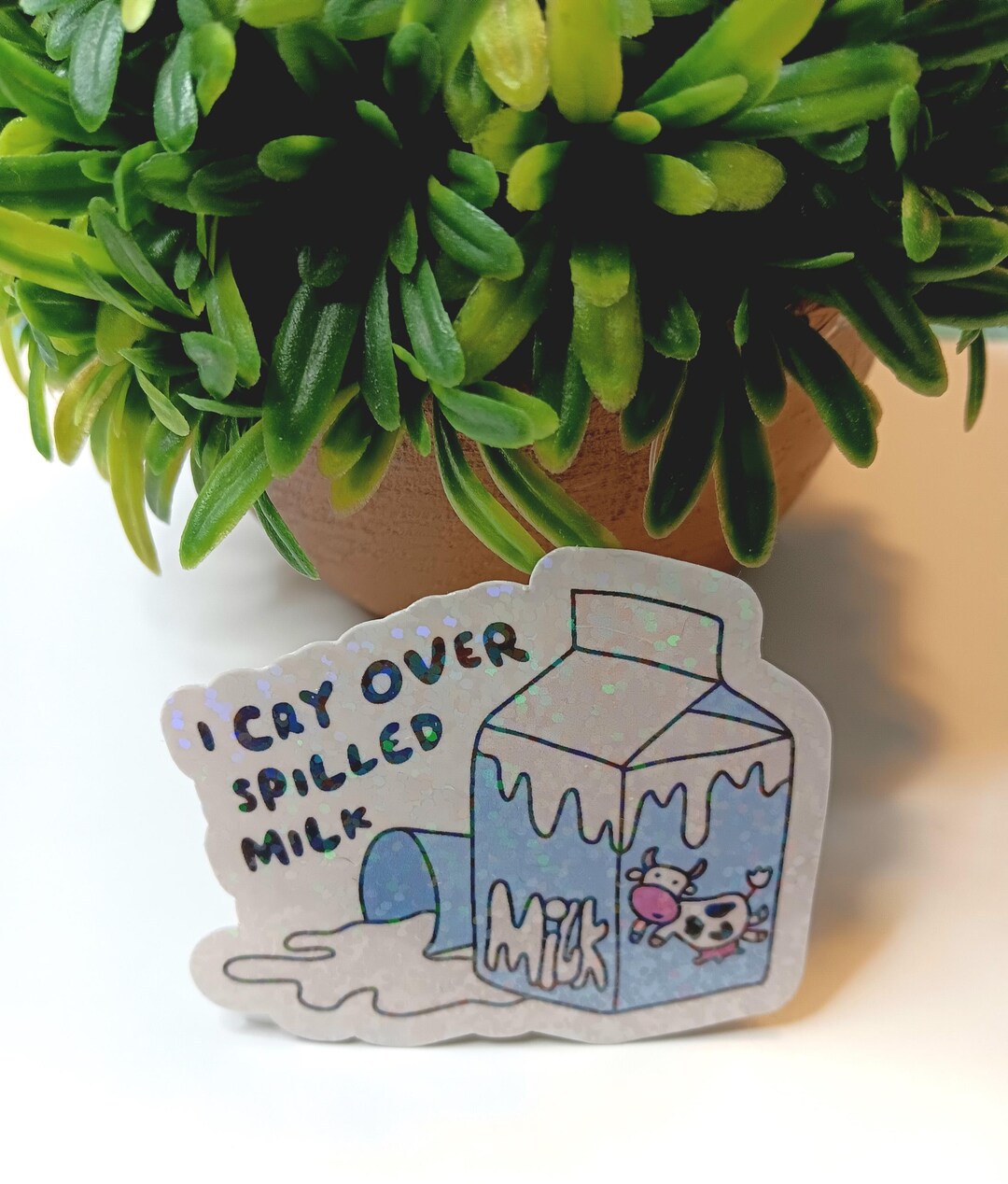 Spilled Milk Die Cut Sticker, Mental Health Sticker, Sparkly Sticker ...