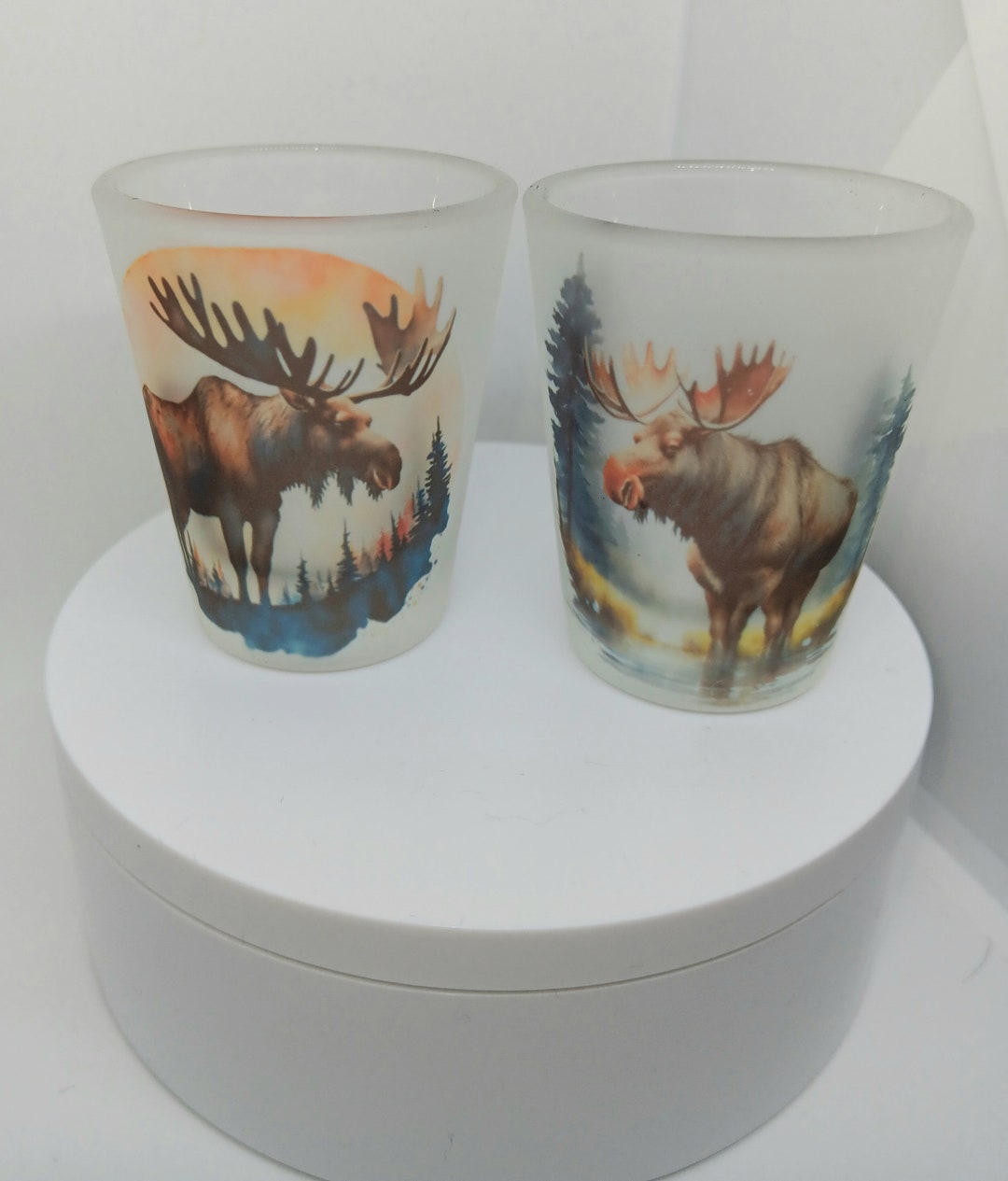 Set of Two Moose Shot Glasses, Sublimated Shot Glass, Moose Glasses, 1. ...