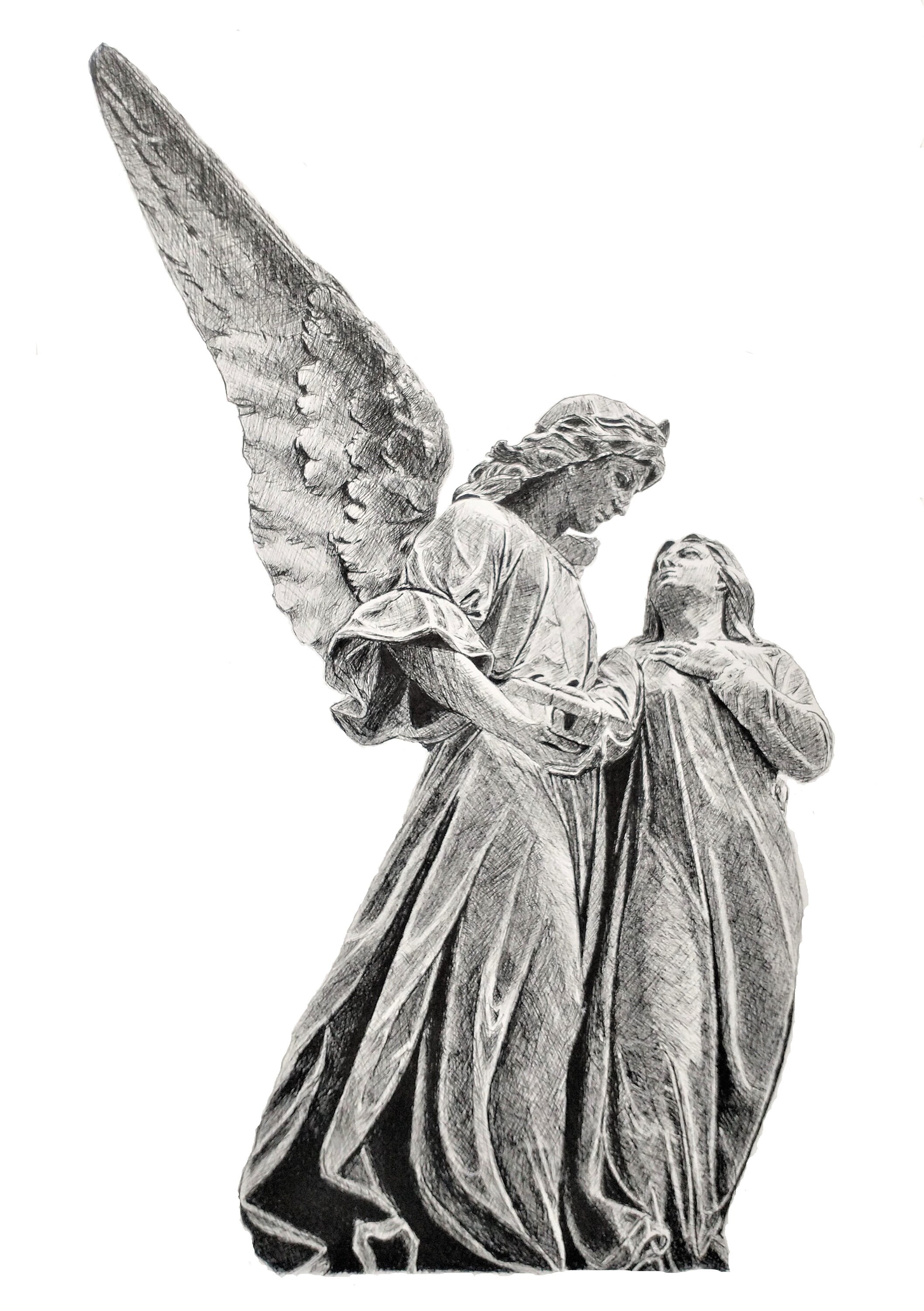 Pen Drawing of Angel Statue - Etsy