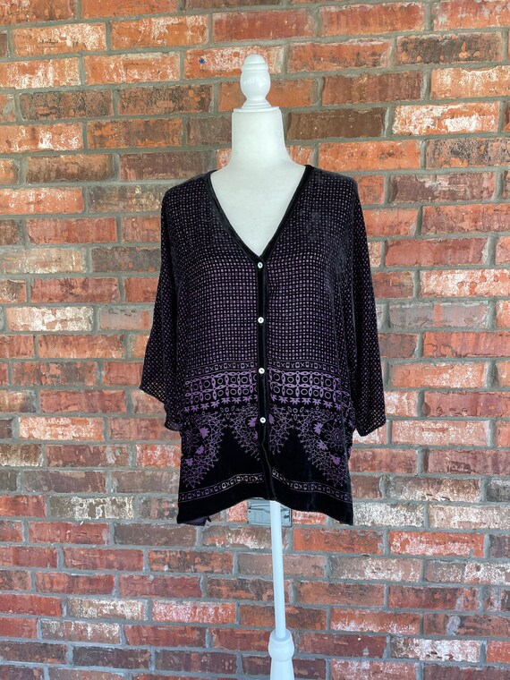 Burnout Silk Velvet Duster Blouse Overshirt XS S M Nurture - Etsy