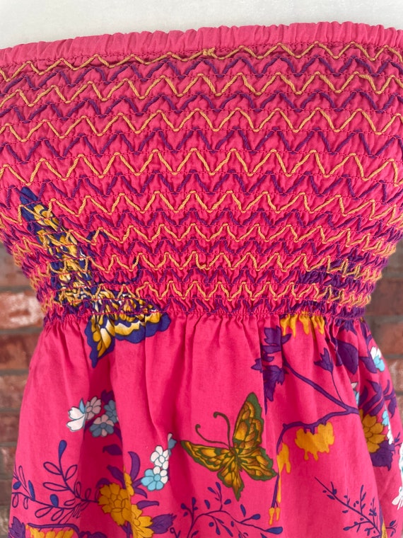 cotton hot pink butterfly smocked tunic tube top Size… - Gem
