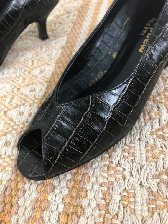 60s 70s magdesians black croc gator texture peep toe … - Gem