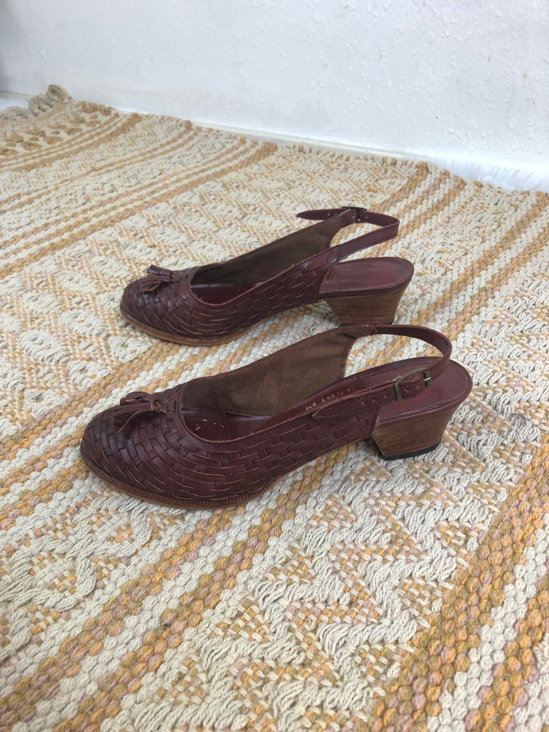Vintage Connie Woven Leather Round Toe Slingbacks Size 6 Made in Brazil ...