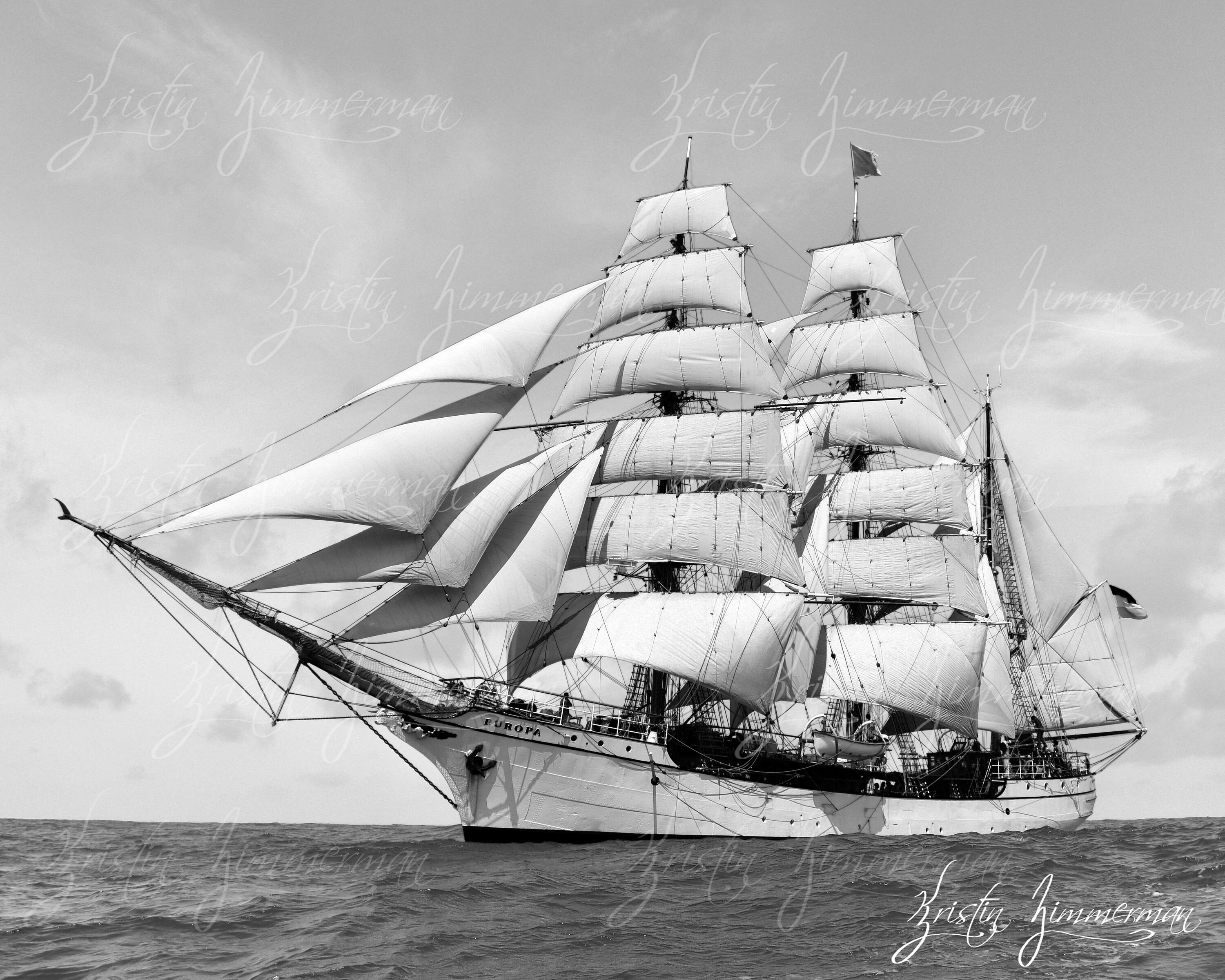 Bark Europa Black and White Tall Ship Under Sail - Etsy