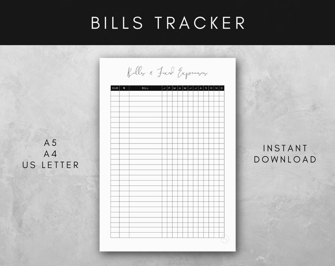 Bills Tracker Printable Bills and Fixed Expenses Tracker - Etsy