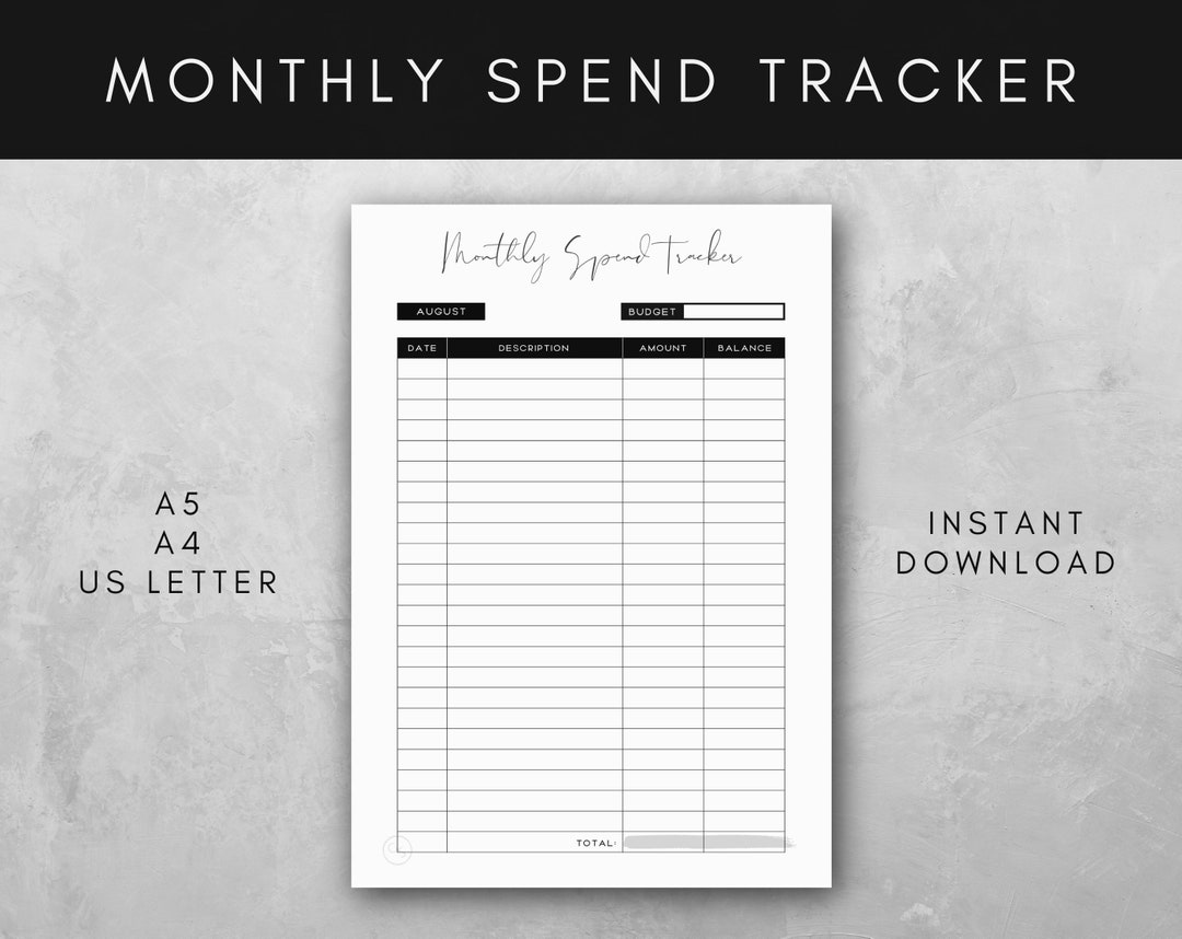 Monthly Spend Tracker Printable | Spending Tracker | A4, A5, & US ...