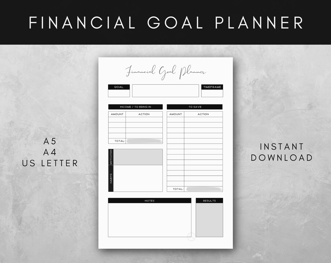 Financial Goal Planner Printable Money Goal Planner A4, A5, & US Letter ...