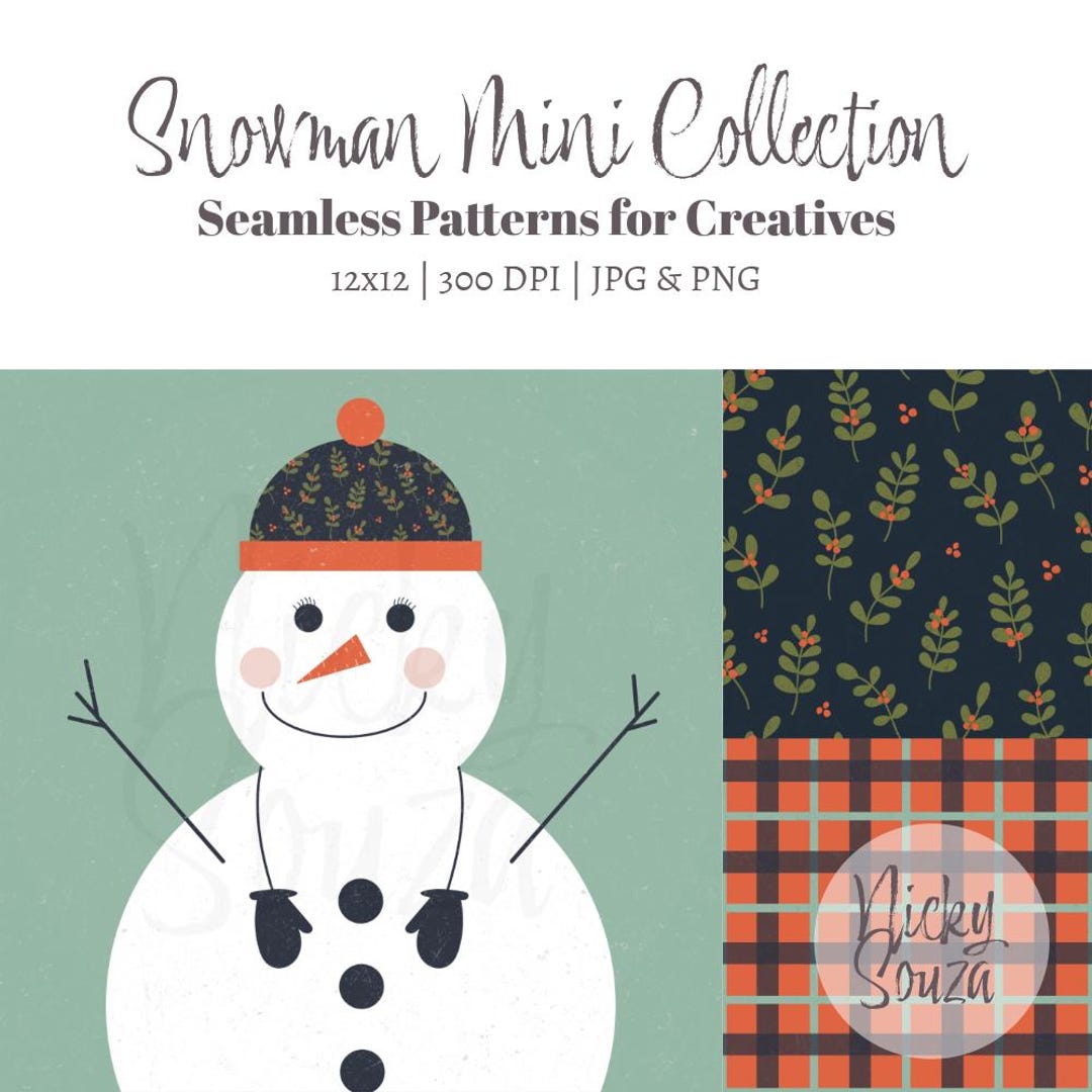 Christmas Seamless Pattern Bundle – Snowman, Holly, & Plaid Digital ...