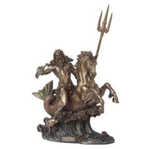 Poseidon With Trident Riding a Hippocampus Statue - Etsy
