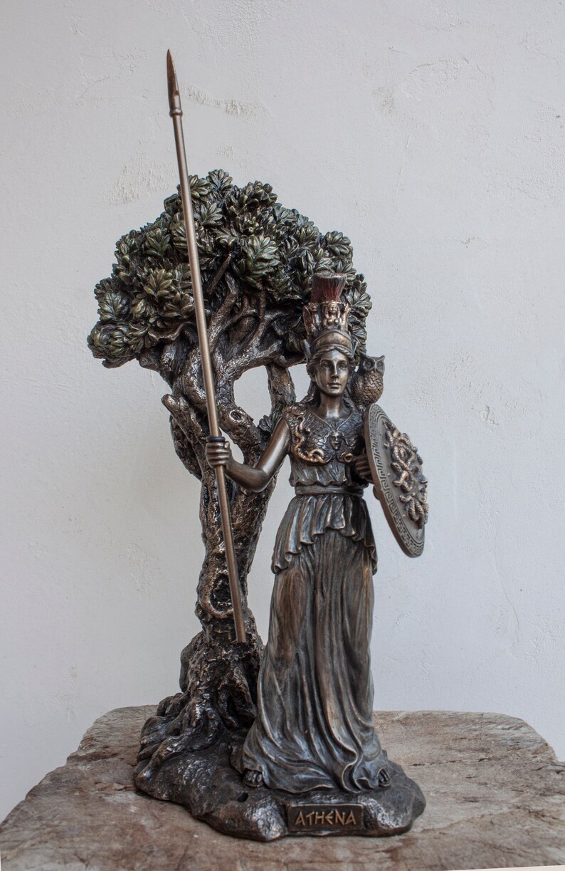 Athena Statue Figurine under sacred Olive Tree.Athena Bronze | Etsy