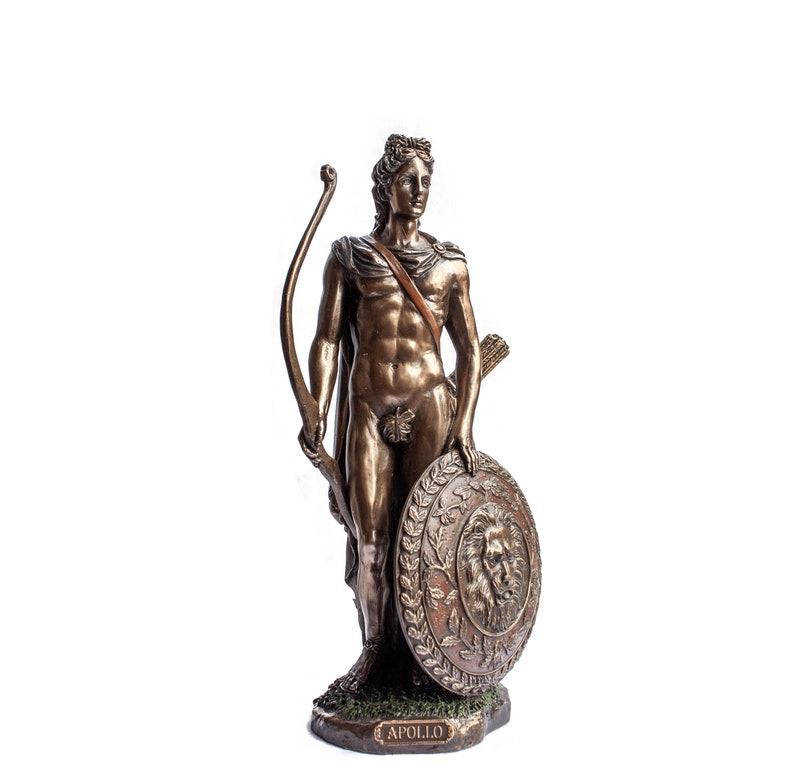 Apollo Roman Greek God With Shield and Bow Bronzed Statue - Etsy