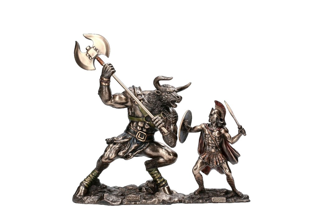 Theseus Vs Minotaur Statue: Cold Cast Bronze Greek Mythology Sculpture ...