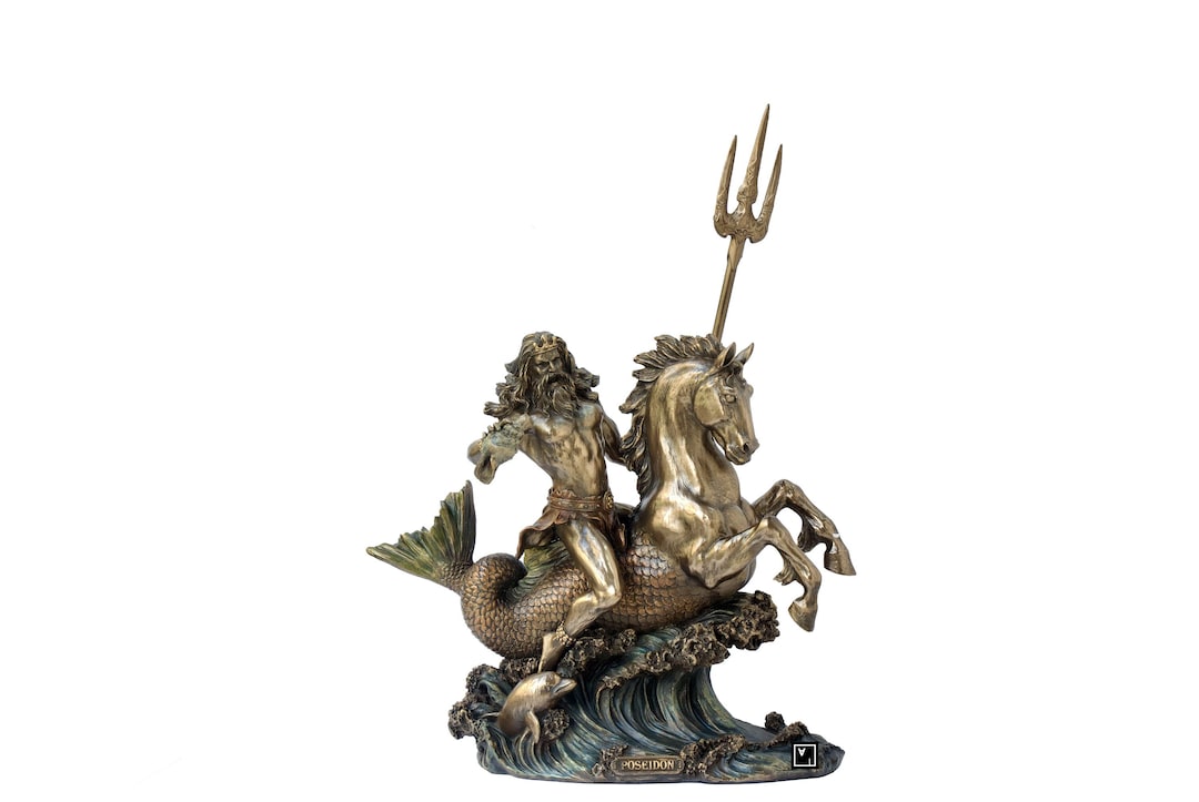 Poseidon With Trident Riding a Hippocampus Statue - Etsy