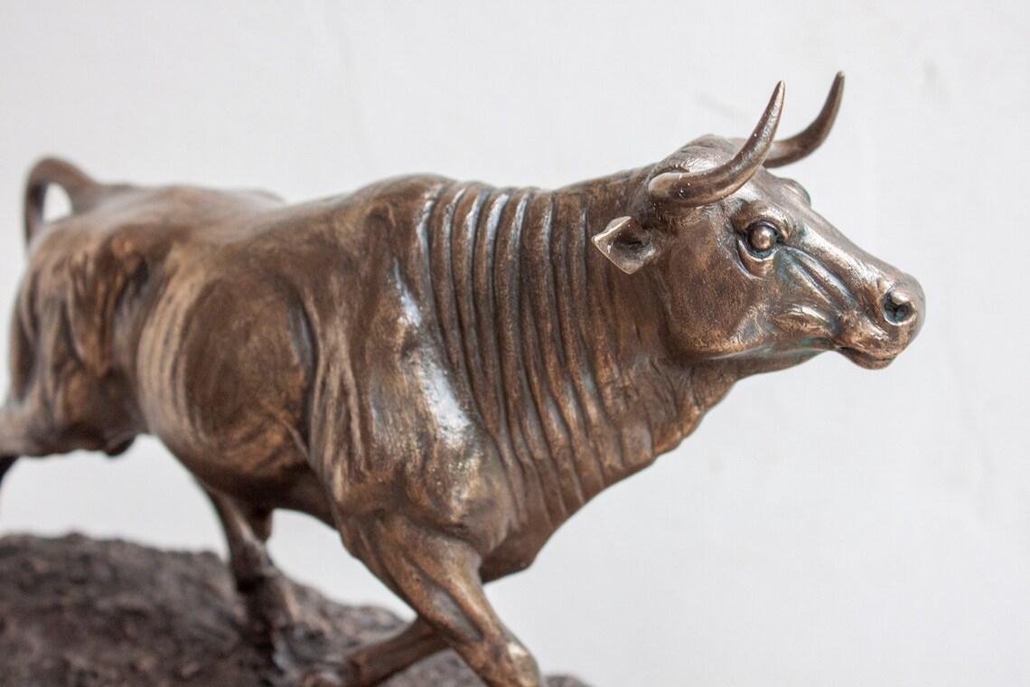 Bronzed Bull Statue Figurine.bull Market Gift.stock Market - Etsy