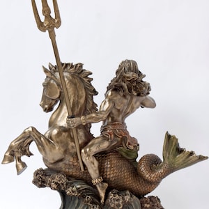 Poseidon With Trident Riding a Hippocampus Statue - Etsy