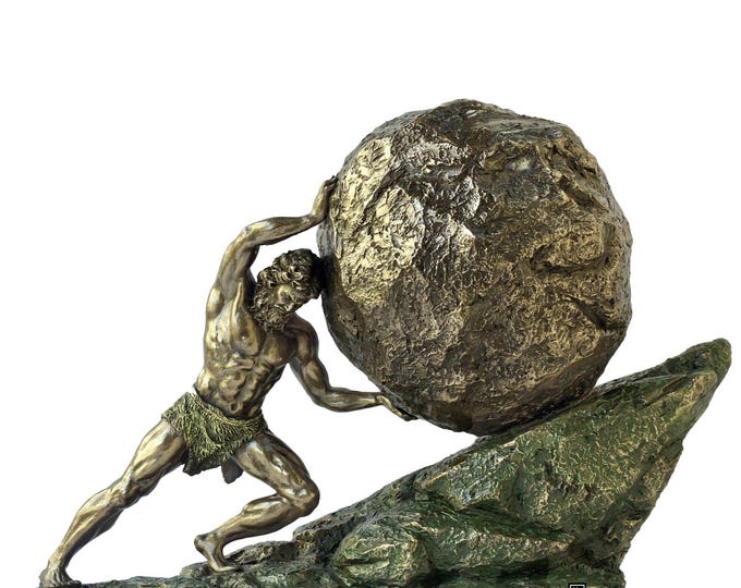 Sisyphus and the Eternal Boulder, Bronze Sisyphus Statue, Greek ...
