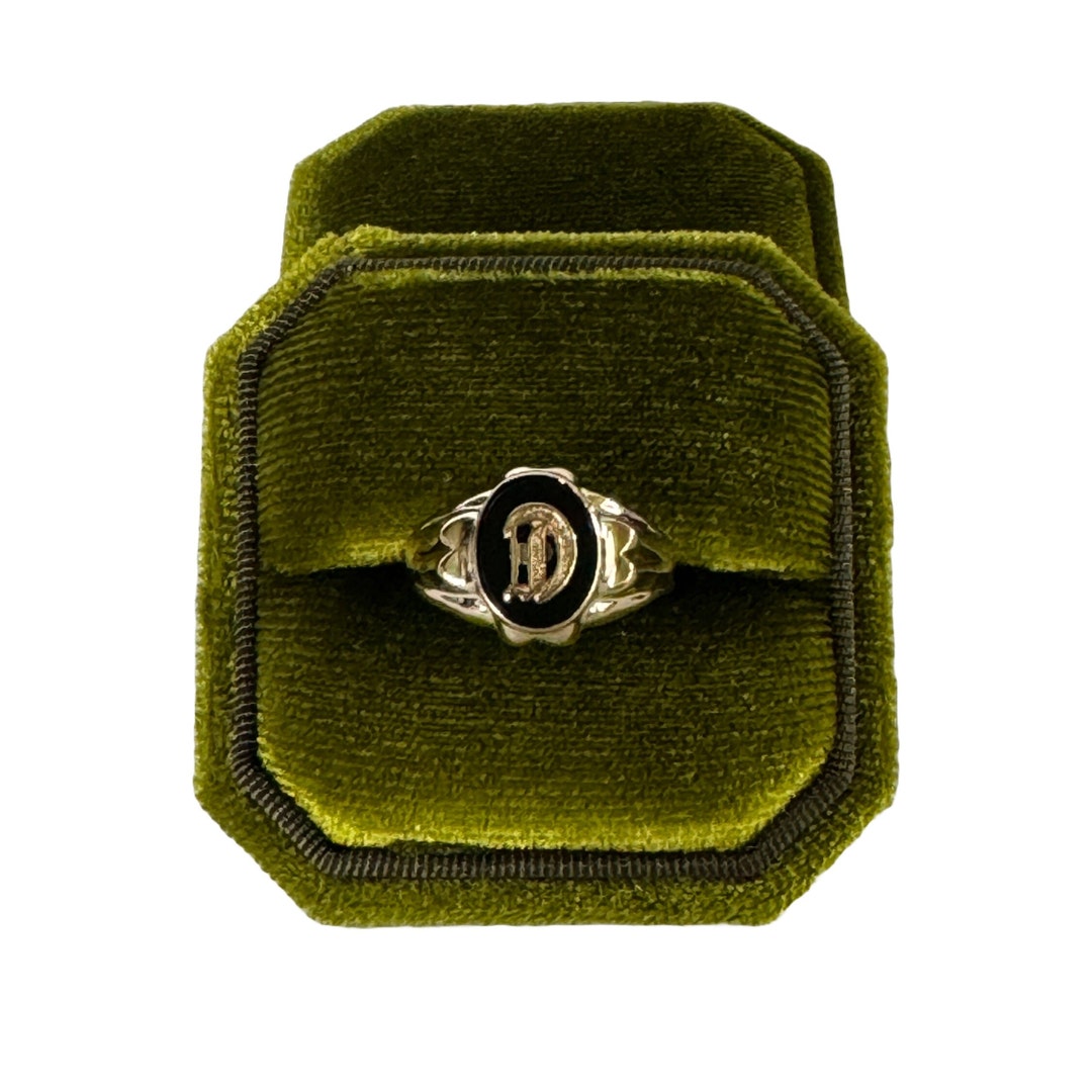 Letter "d" Ring - Retro Era 10k Yellow Gold Genuine Onyx "d" Initial ...