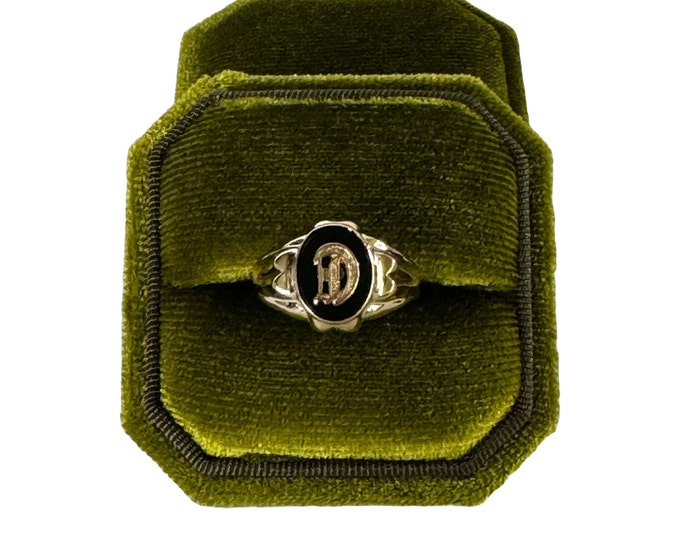Letter "d" Ring - Retro Era 10k Yellow Gold Genuine Onyx "d" Initial ...