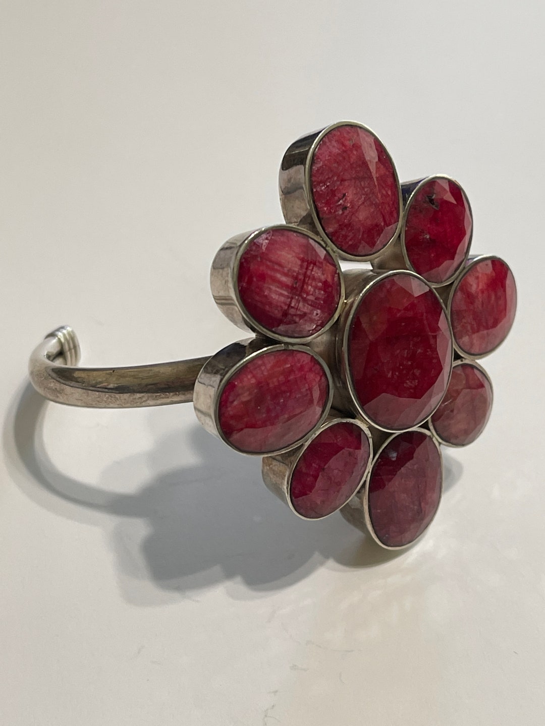 Natural Raw Ruby Cuff Bangle in 925 Sterling Silver-vintage Untreated ...