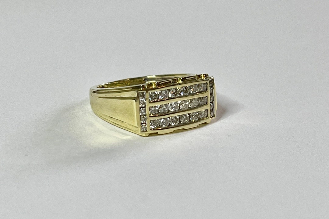 Three Tier Diamond Ring - 10k Yellow Gold .85 CTW Genuine Gemstone ...