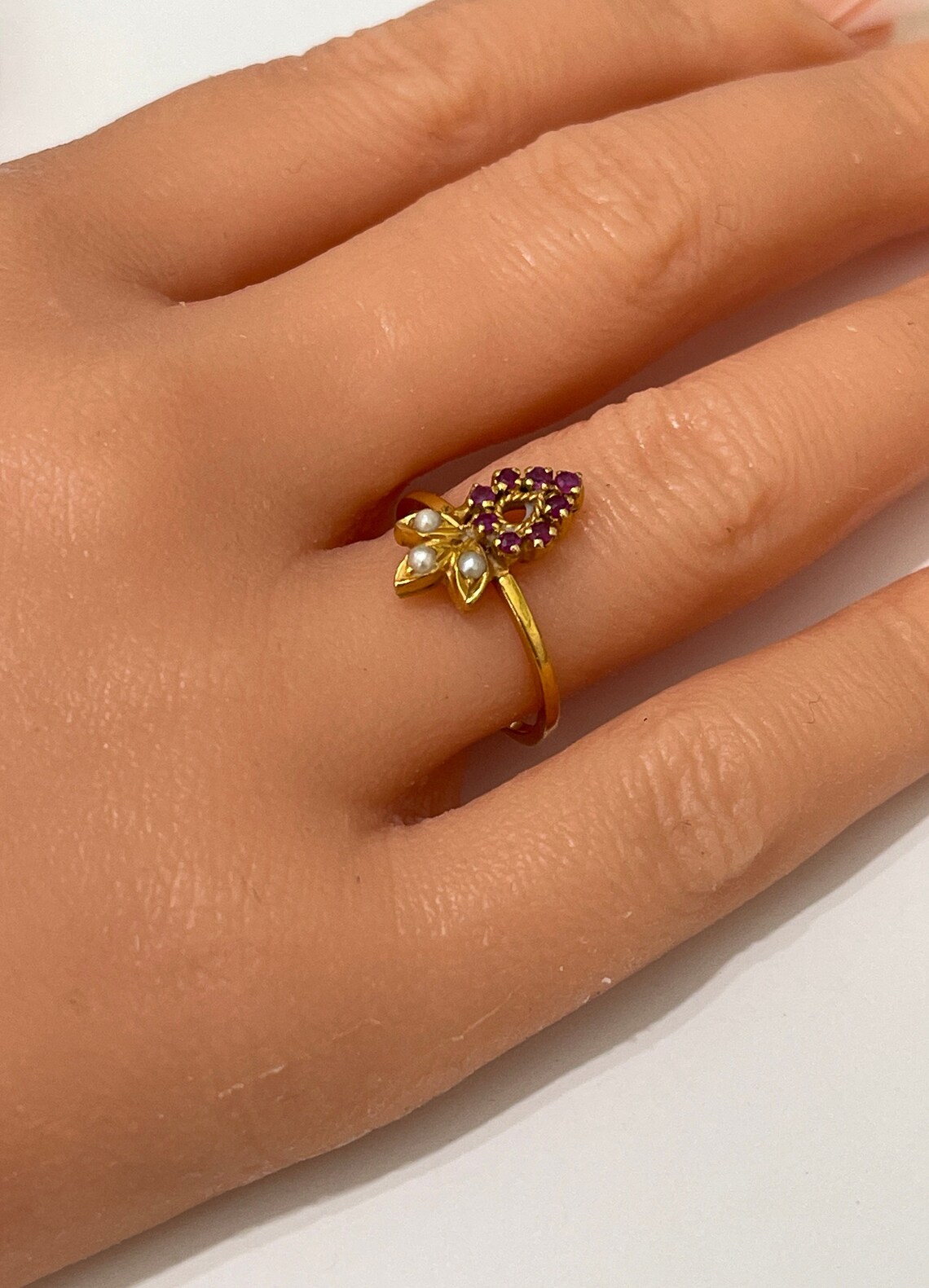 Genuine Ruby and Seed Pearl Strawberry Ring-18k Yellow Gold - Etsy