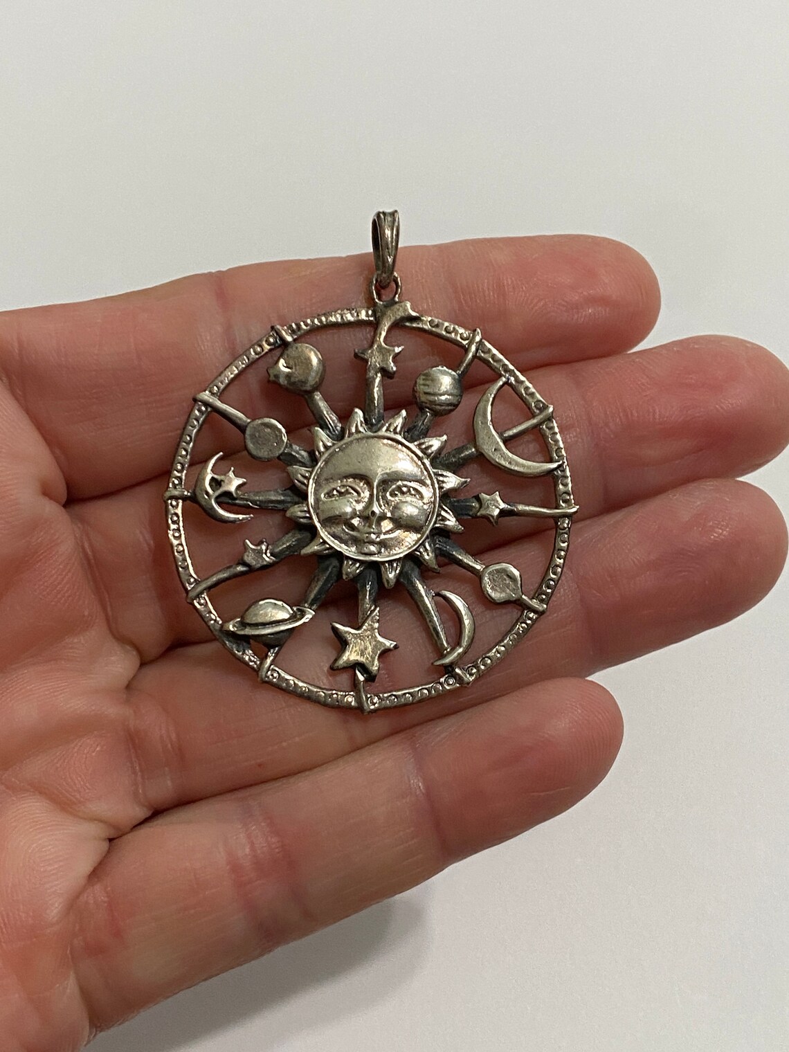 Large Celestial Sun Moon Star Pendant-vintage Sterling Silver Celestial ...