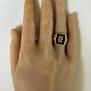 Letter d Ring Retro Era 10k Yellow Gold Genuine Onyx d Initial Signet ...