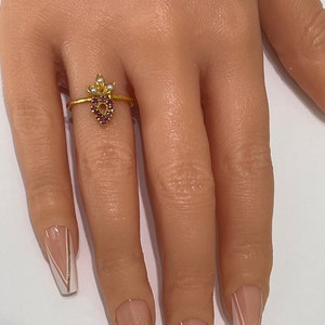 Genuine Ruby and Seed Pearl Strawberry Ring-18k Yellow Gold - Etsy