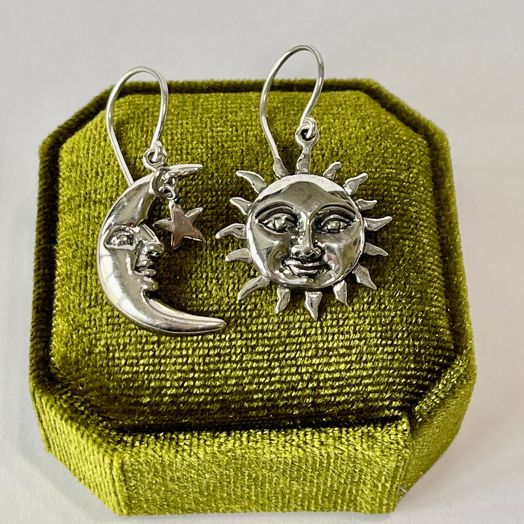 Sterling Silver Celestial Earrings: Mismatched Moon, Sun & Star Dangle ...