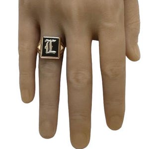 Letter "l" Ring - Retro Era 10k Yellow/white Gold Genuine Onyx "l ...