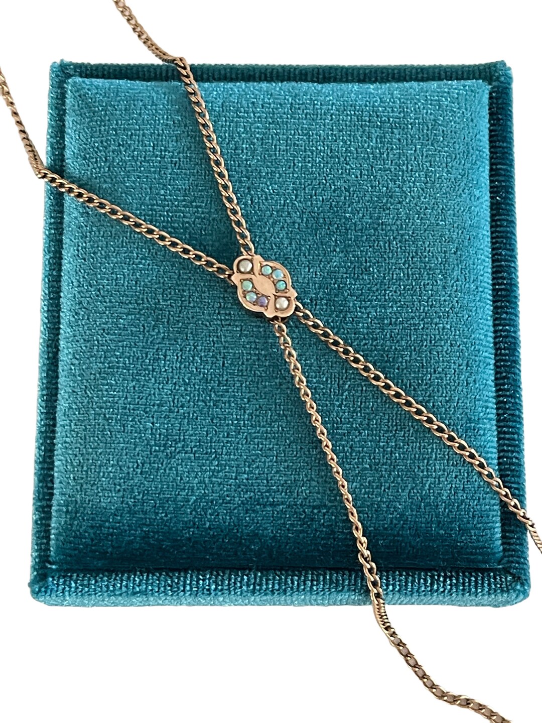 Edwardian Gold Filled Lorgnette Chain: Opal & Seed Pearl Slider ...
