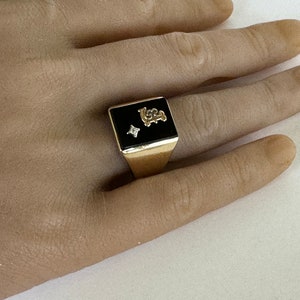 Letter "f" Ring - Art Deco Era 10k Yellow Gold Genuine Onyx & Diamond ...