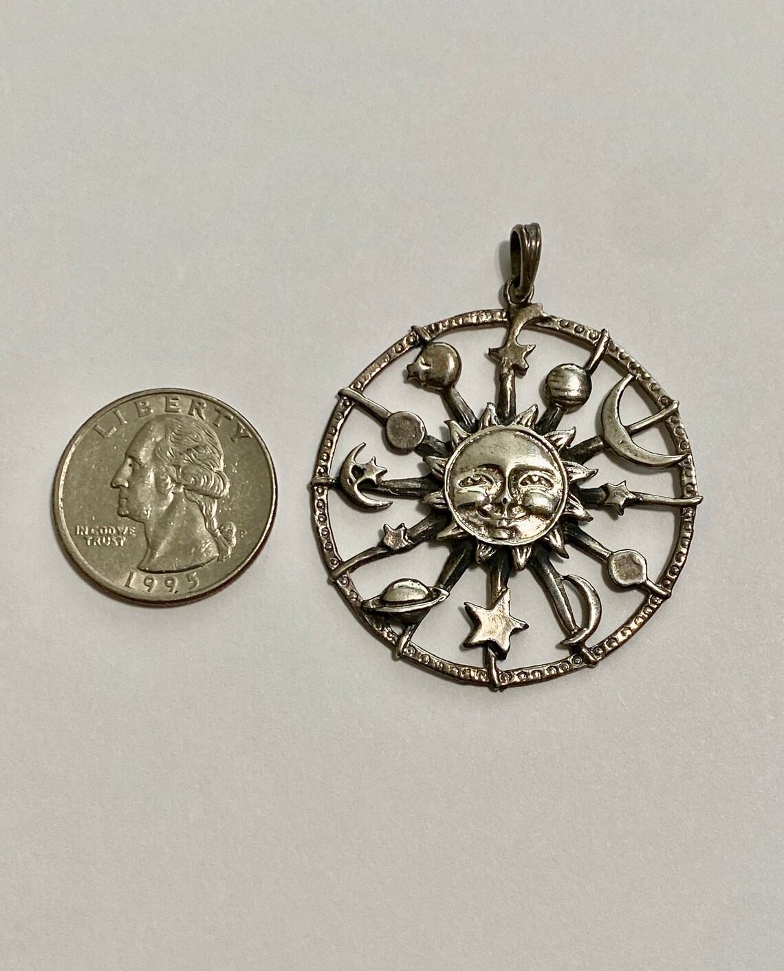 Large Celestial Sun Moon Star Pendant-vintage Sterling Silver Celestial ...