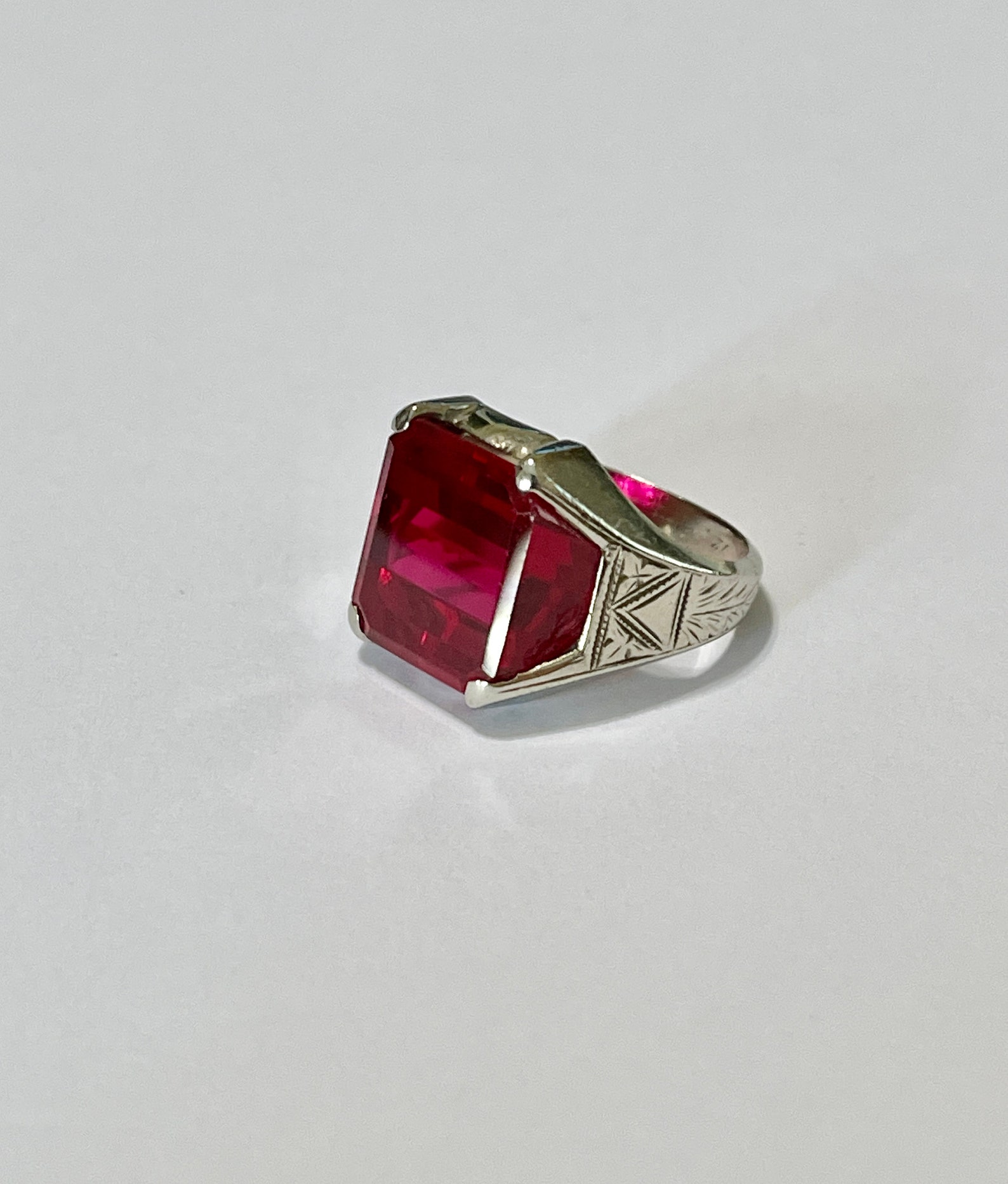 Created Ruby Ring Vintage Hand Made 10k White Gold Fancy Cut - Etsy