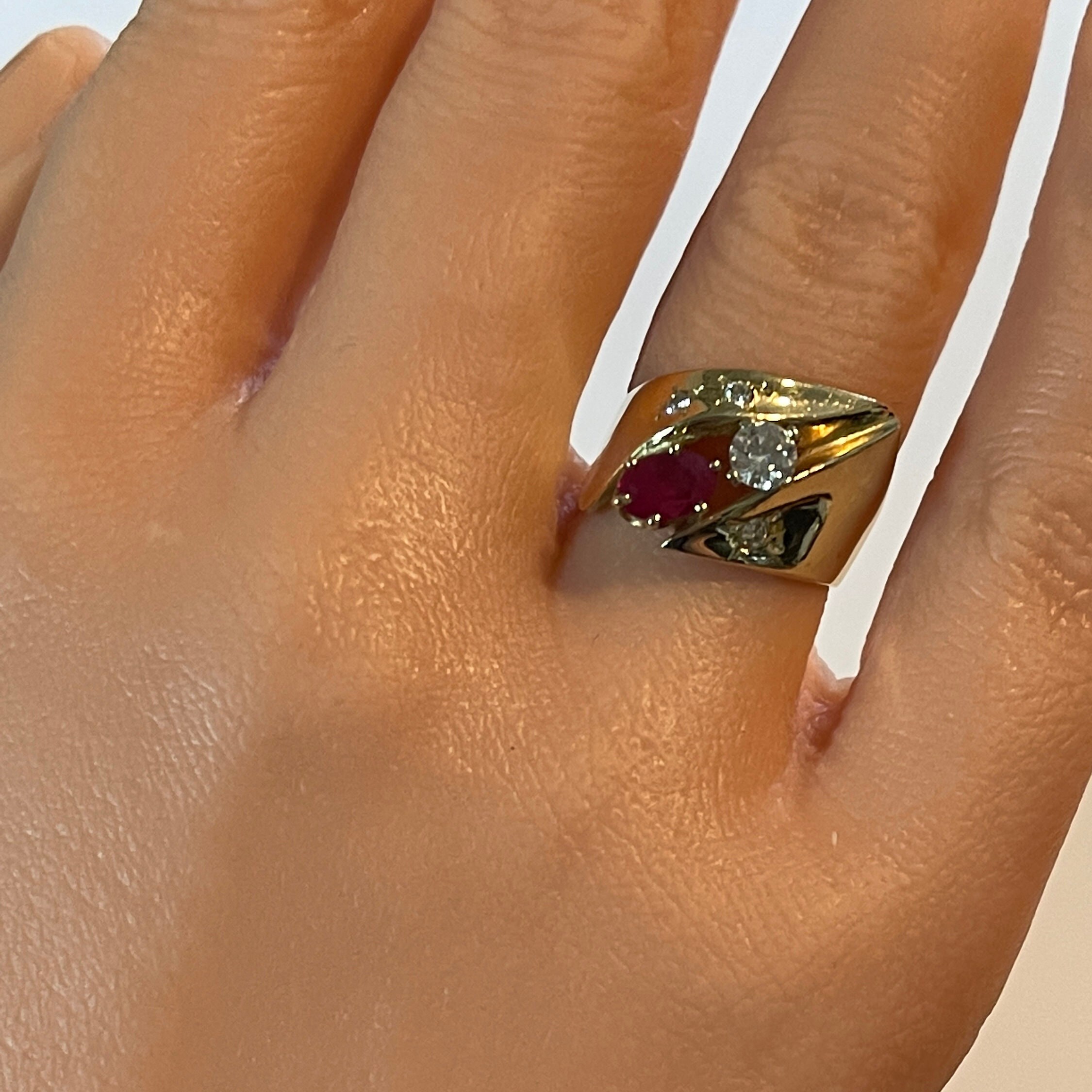 Genuine Ruby & Diamond Retro Cocktail Ring Vintage 14k - Etsy