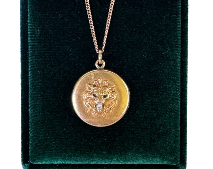 Antique Gold Filled Lion Head Locket Necklace: Art Nouveau Photo ...