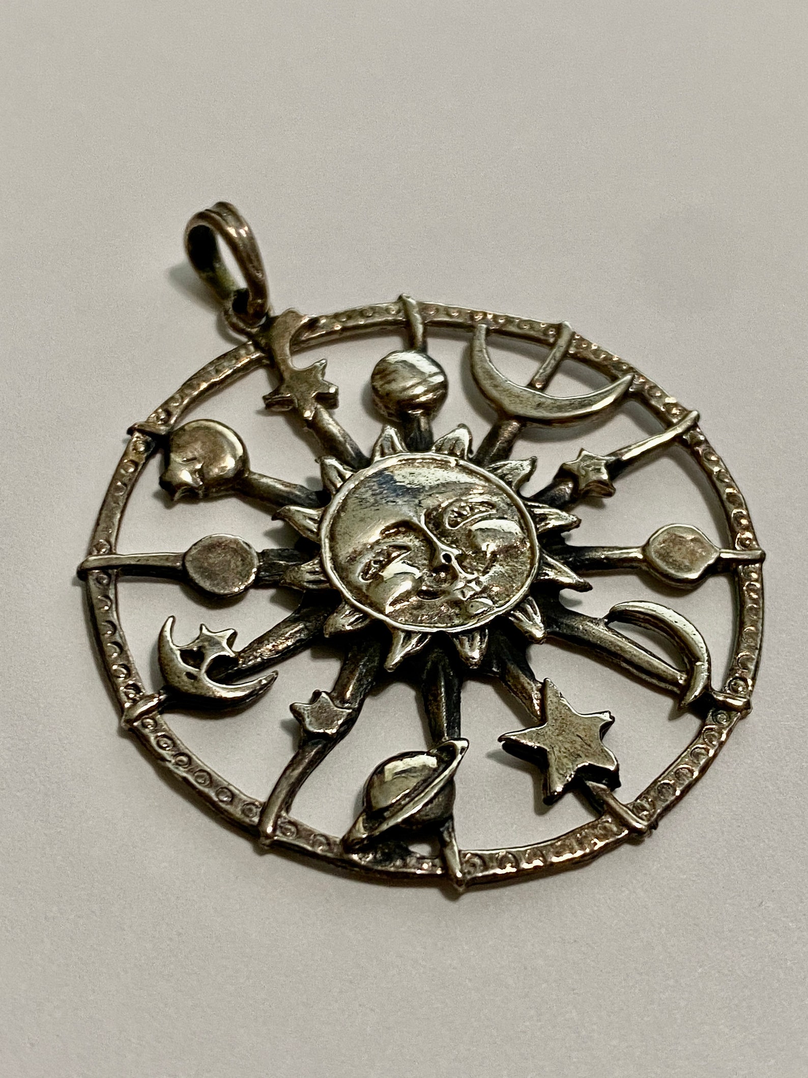 Large Celestial Sun Moon Star Pendant-vintage Sterling Silver Celestial ...