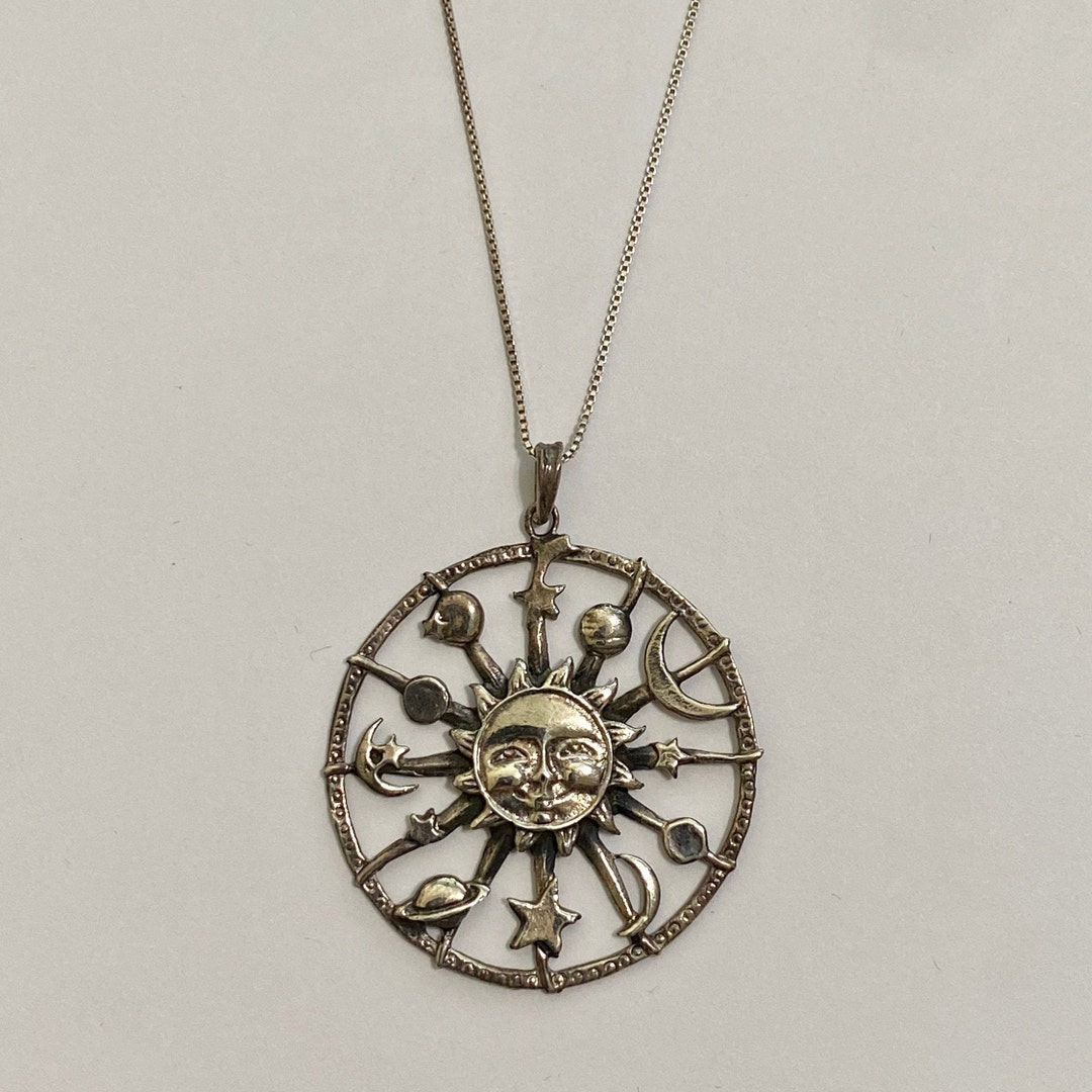 Large Celestial Sun Moon Star Pendant-vintage Sterling Silver Celestial ...