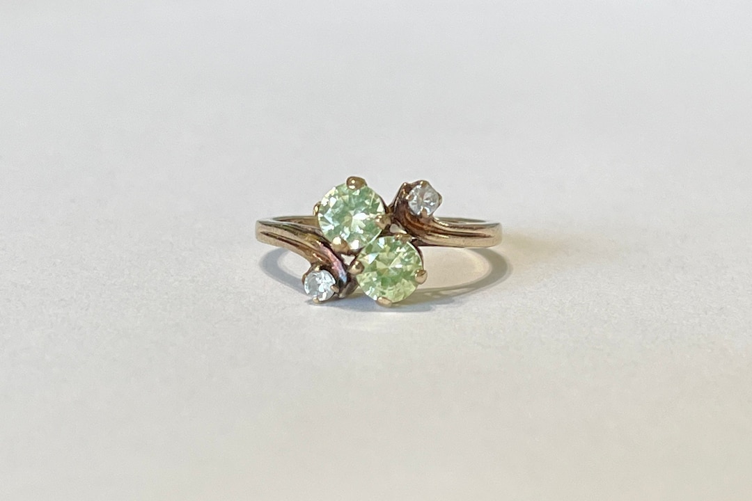 Created Green Spinel Ring - Retro Era 10k Yellow Gold Bypass Ring- 0.92 ...