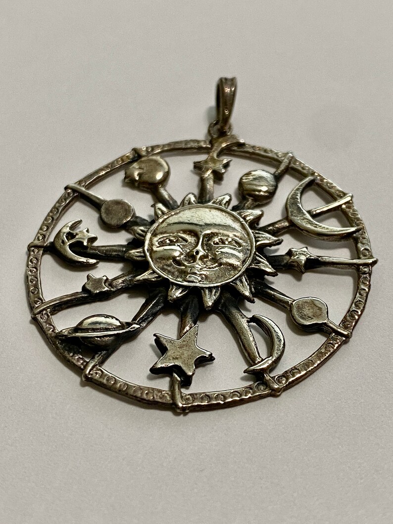 Large Celestial Sun Moon Star Pendant-vintage Sterling Silver Celestial ...