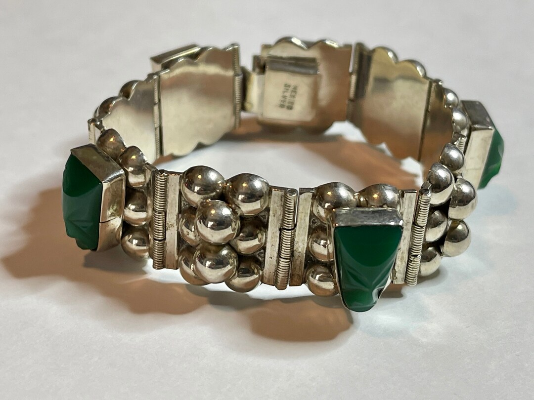 Hecho Mexico 930 Silver Mexican Jade/green Onyx Aztec Panel - Etsy