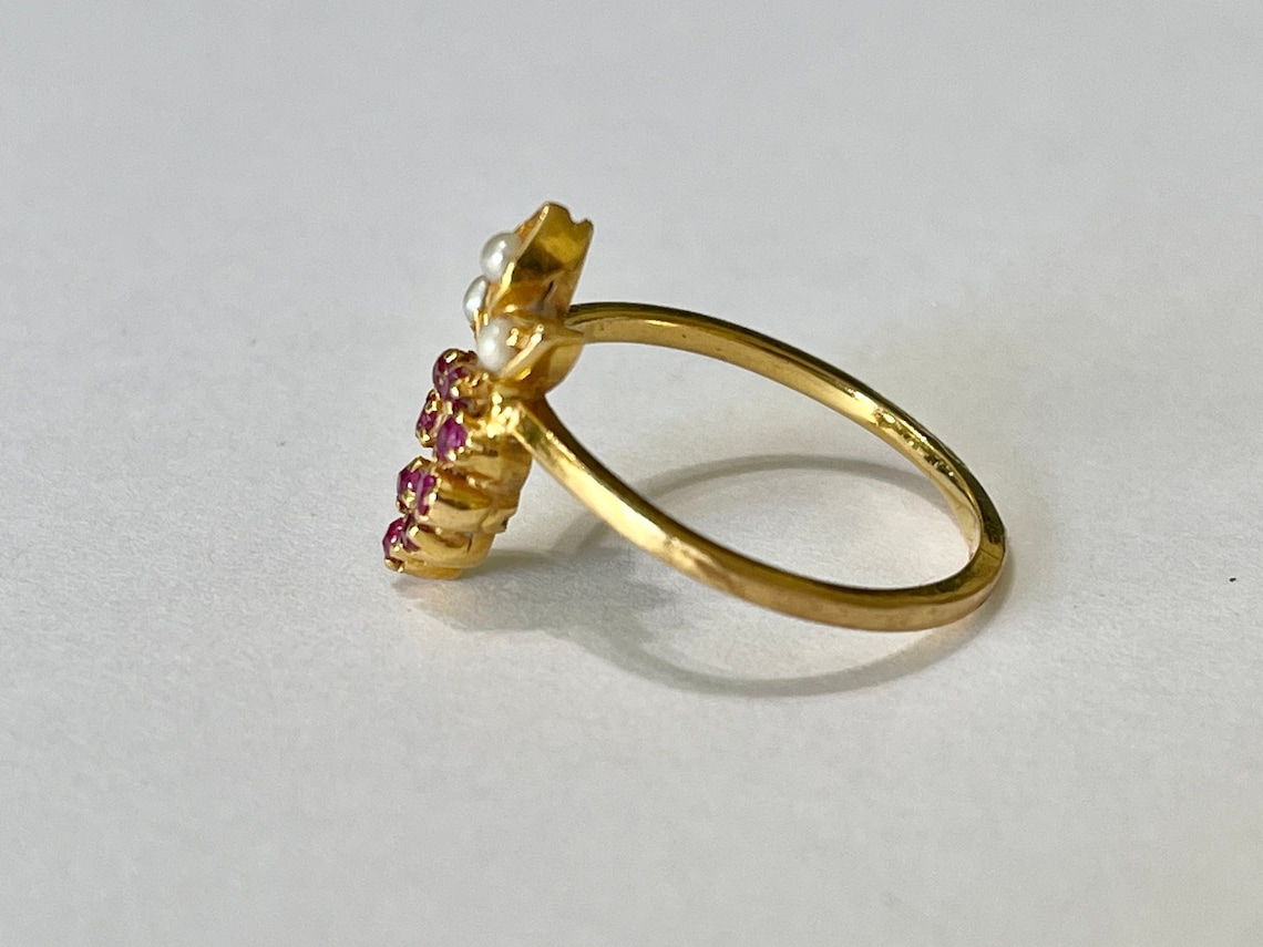 Genuine Ruby and Seed Pearl Strawberry Ring-18k Yellow Gold - Etsy