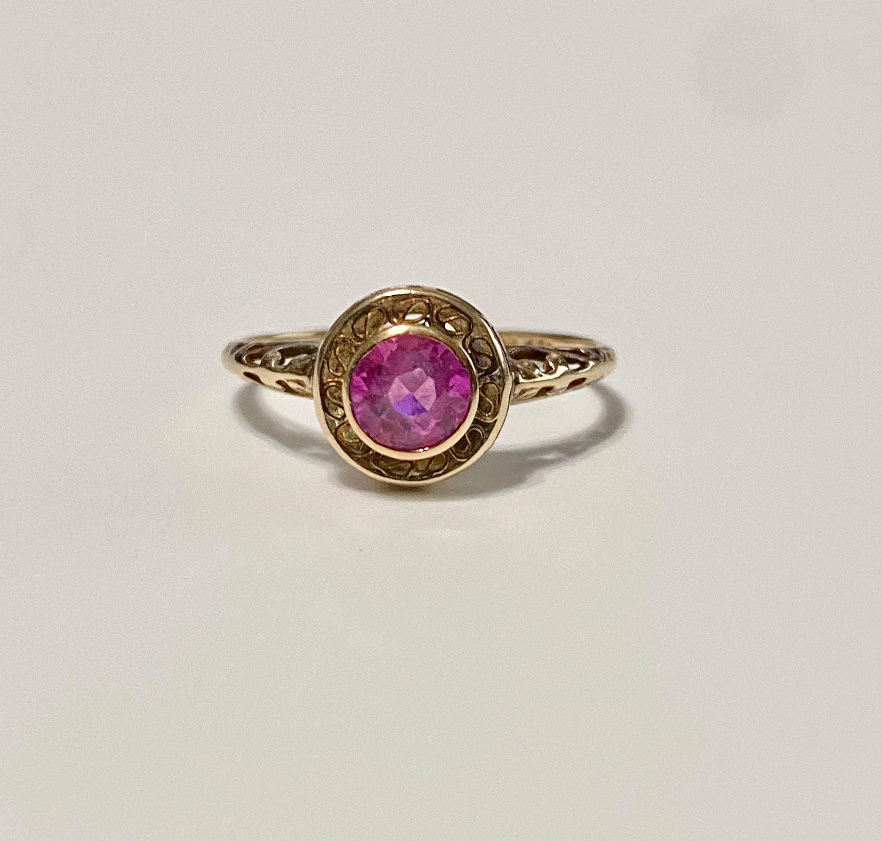 Created Pink Ruby Ring Art Deco 10k Rosey Gold Filigree .46 | Etsy