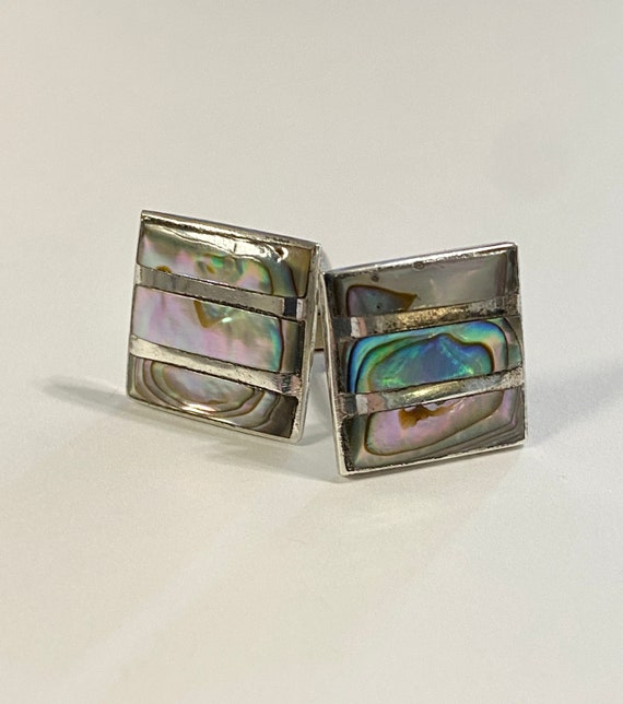 Taxco Mexico Sterling Abalone Inlay Cufflinks-1950s M… - Gem