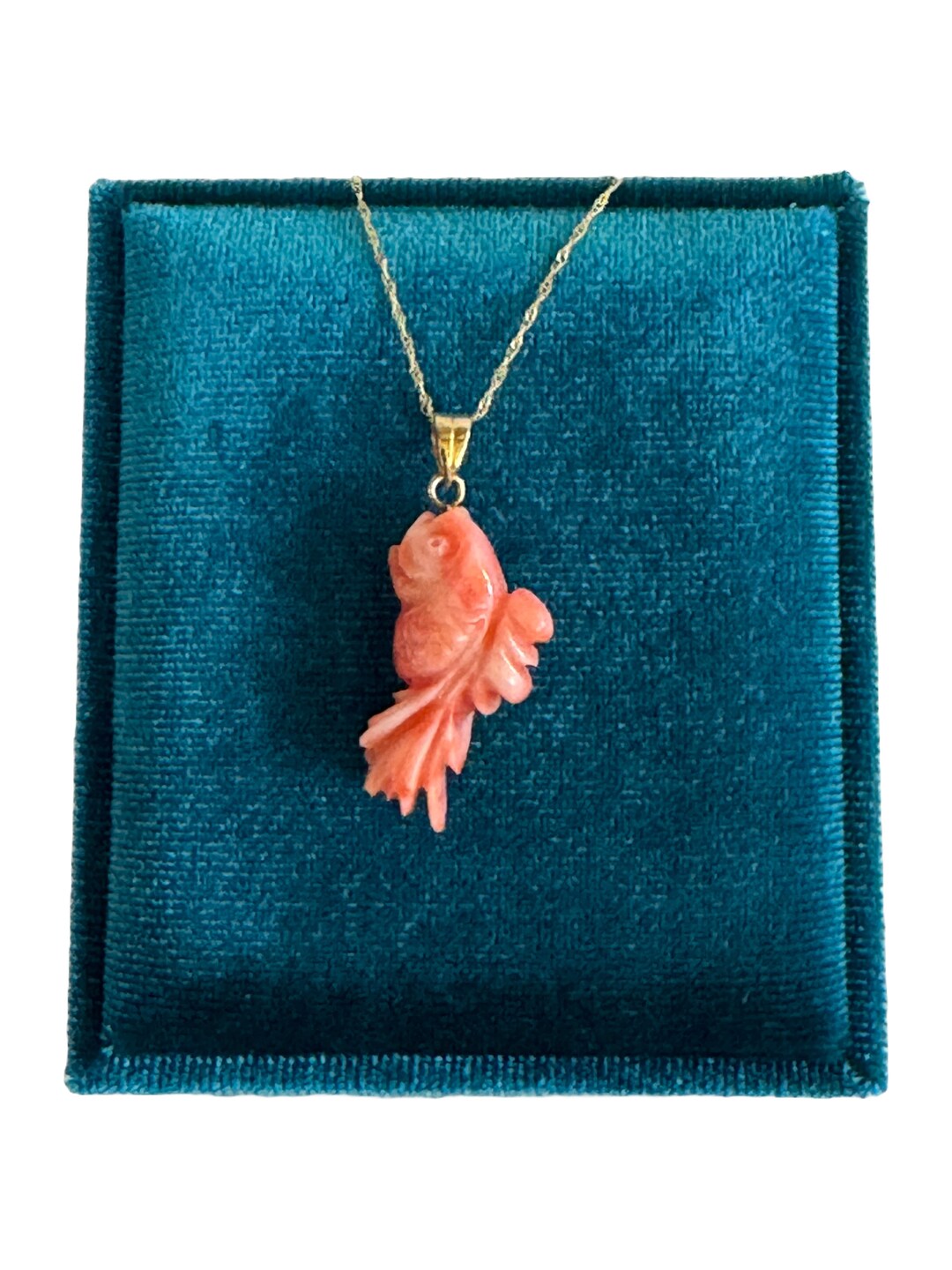 Coral Koi Fish Pendant Necklace 14K Yellow Gold Carved Coral Koi ...